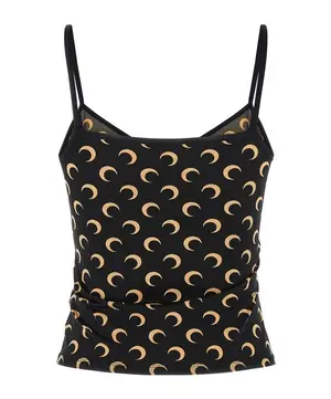 MARINE SERRE Moon Print Sleeveless V-neck Top - Black