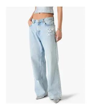 Casablanca Light Wash Graffiti Straight Leg Denim Jeans