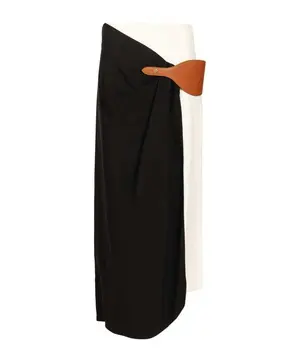 Celine Pleated Midi Skirt With Leather Logo Belt