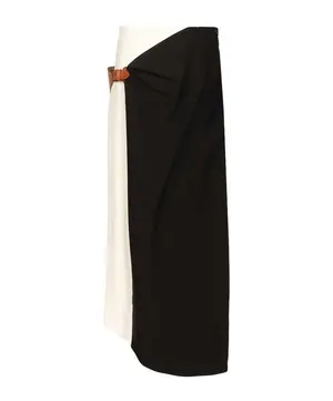 Celine Pleated Midi Skirt With Leather Logo Belt
