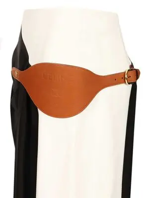 Celine Pleated Midi Skirt With Leather Logo Belt