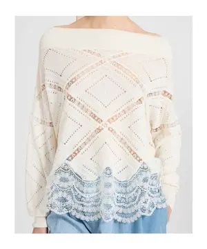 Ermanno Scervino Lace-trimmed Boat Neck Sweater