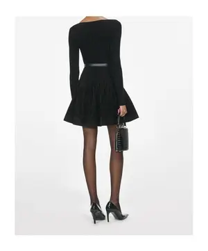 SELF-PORTRAIT Ribbed Belted Dress