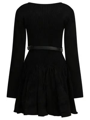 SELF-PORTRAIT Ribbed Belted Dress