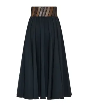 Alaïa Leather Trimmed Midi Skirt