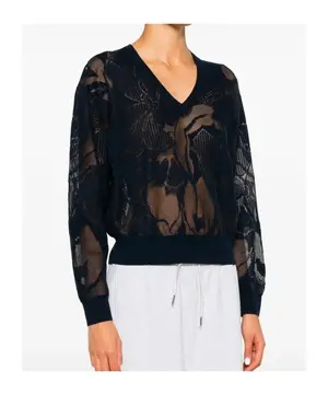 Dries Van Noten Torion Lace V-neck Sweater - Navy
