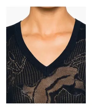 Dries Van Noten Torion Lace V-neck Sweater - Navy