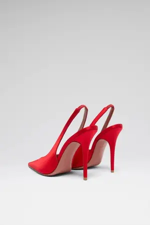 Amina Muaddi Anok Sling 105 Satin Pointed Toe Stiletto Heels - Red