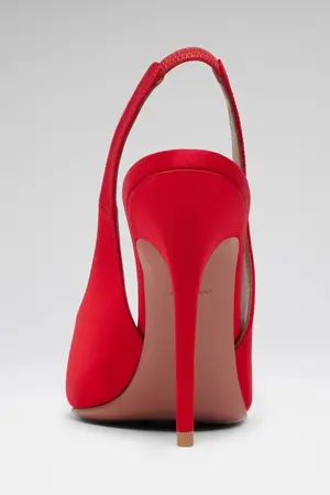 Amina Muaddi Anok Sling 105 Satin Pointed Toe Stiletto Heels - Red
