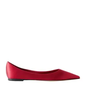 JIMMY CHOO Satin Pointed Toe Flats With Slight Heel
