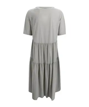 Herno Tiered Midi Dress With Round Neck And Short Sleeves