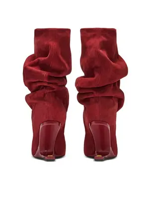 Balmain Suede Wedge Ankle Boots With Logo Detail - Red
