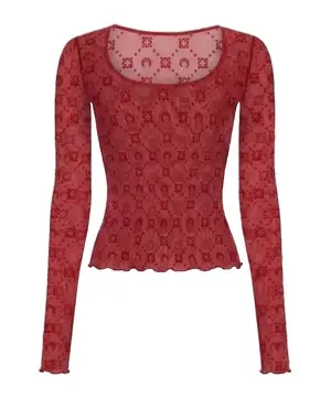 MARINE SERRE Moonogram Mesh Flock Long Sleeve Top