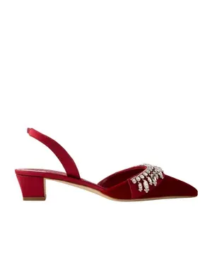 Manolo Blahnik Embellished Velvet Slingback Pumps - Red