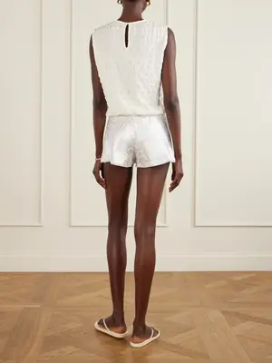 DÔEN Loren Floral Jacquard Shorts - White