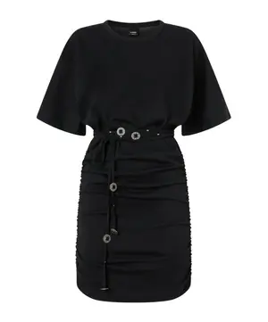 Pinko Ruched Belted T-shirt Dress - Black