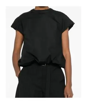 Sacai Poplin Open-back Short Sleeve Top With Drawstring Hem