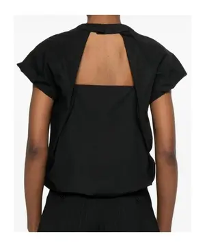 Sacai Poplin Open-back Short Sleeve Top With Drawstring Hem