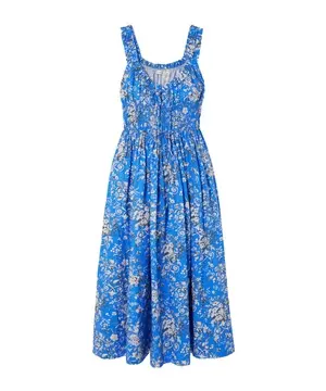 DÔEN Floral Print Pleated Midi Dress - Blue