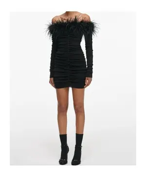 SELF-PORTRAIT Feather Trim Off-shoulder Mini Dress