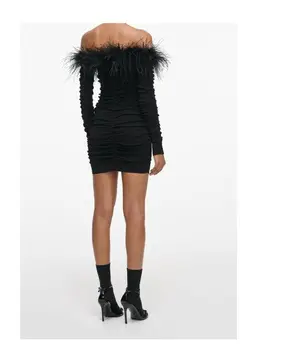 SELF-PORTRAIT Feather Trim Off-shoulder Mini Dress