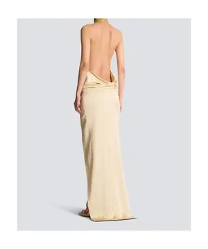 Balmain Silk Halterneck Maxi Dress With Sand Effect Embroidery