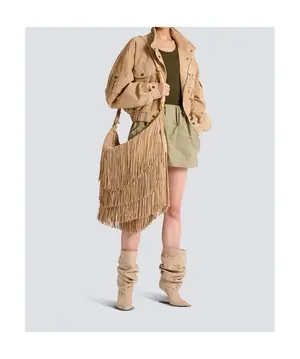 Balmain Fringed Suede Hobo Bag
