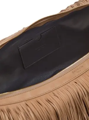 Balmain Fringed Suede Hobo Bag