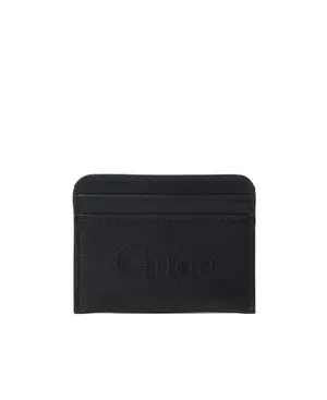 Chloé Sense Logo Embroidered Cardholder - Black