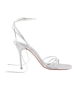 Amina Muaddi Metallic Leather Stiletto Sandals - White