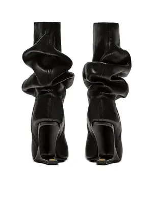 Balmain Leather Ruched Wedge Ankle Boots - Black