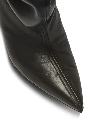 Balmain Leather Ruched Wedge Ankle Boots - Black