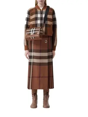 Burberry Note Knitted Check Pattern Crossbody Bag - Brown