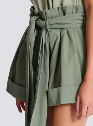 Balmain Pleated Belted High-waist Shorts - Gray