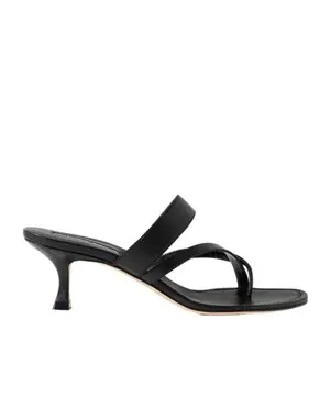 Manolo Blahnik Leather Crossover Strappy Heeled Sandals - Black