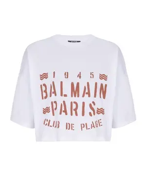 Balmain Plage Cropped Logo T-shirt