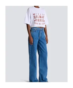 Balmain Plage Cropped Logo T-shirt