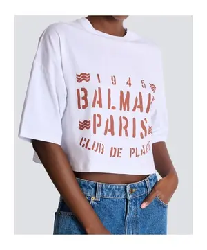 Balmain Plage Cropped Logo T-shirt
