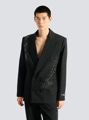 Balmain Wool Blazer With Sand Effect Amethyst Embroidery