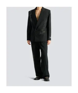 Balmain Wool Blazer With Sand Effect Amethyst Embroidery