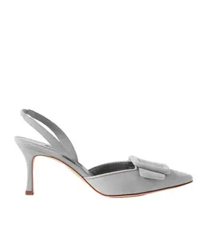 Manolo Blahnik Buckled Suede Slingback Pumps - Gray