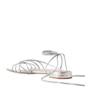 GIANVITO ROSSI Embellished Metallic Leather Ankle-wrap Sandals - Gray