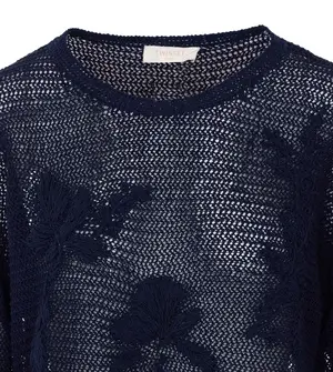 TWINSET Sheer Embroidered Knitted Sweater - Black
