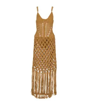 Balmain Crochet Maxi Dress With Tassel Detail - Brown