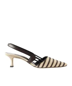 Manolo Blahnik Leather-trimmed Canvas Slingback Pumps