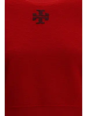 Tory Burch Logo Detailed Crewneck Jumper - Red