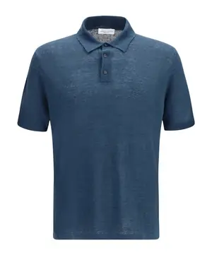 ROBERTO COLLINA Lightweight Linen Polo Shirt - Blue