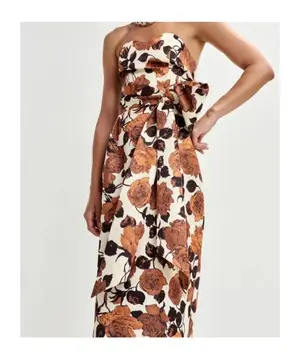 Essentiel Antwerp Floral Strapless Dress With Belted Waist