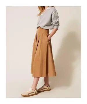 TWINSET Pleated Midi Skirt With A-line Cut - Nude