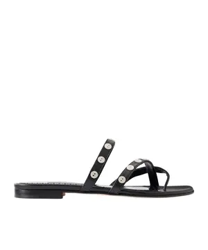 Manolo Blahnik Leather Button-embellished Thong Sandals